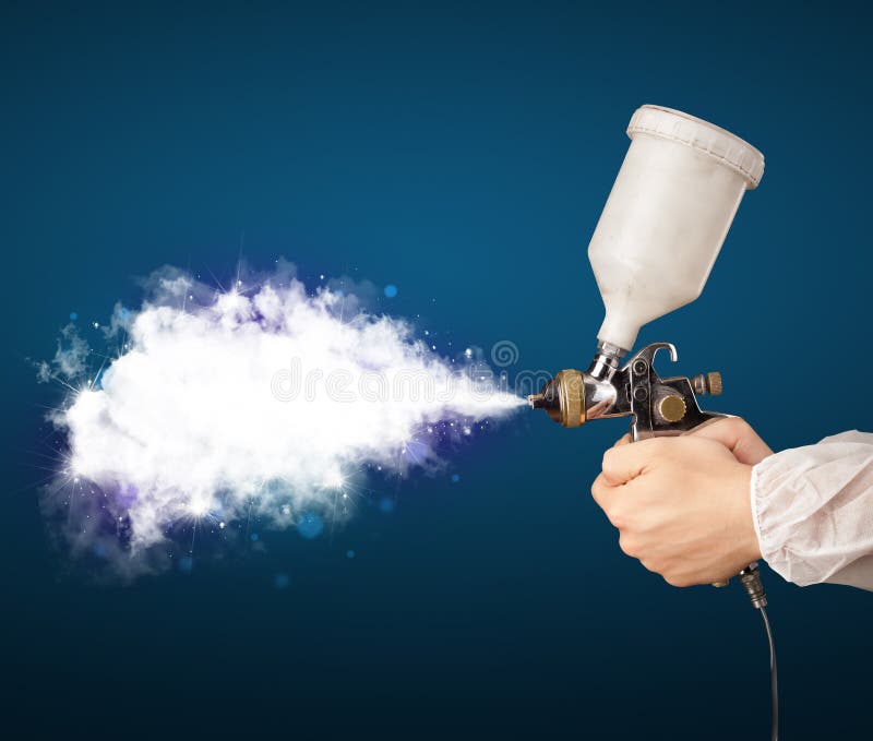 Painter with Airbrush Gun and White Magical Smoke Stock Photo - Image ...