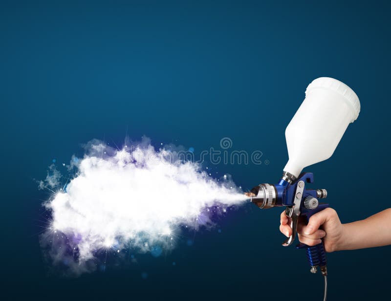 Painter with Airbrush Gun and White Magical Smoke Stock Photo - Image ...