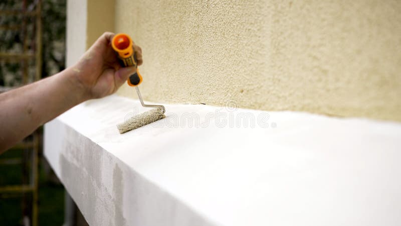 Painter Applying Paint on Building Facade Stock Image - Image of ...