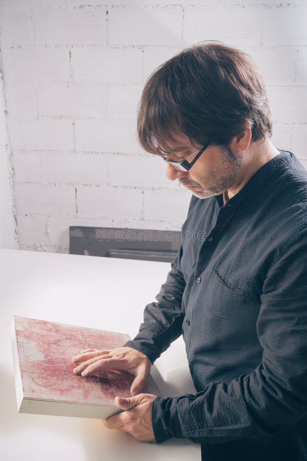 Painter Artist Reviewing His Finished Modern Stock Image - Image of ...