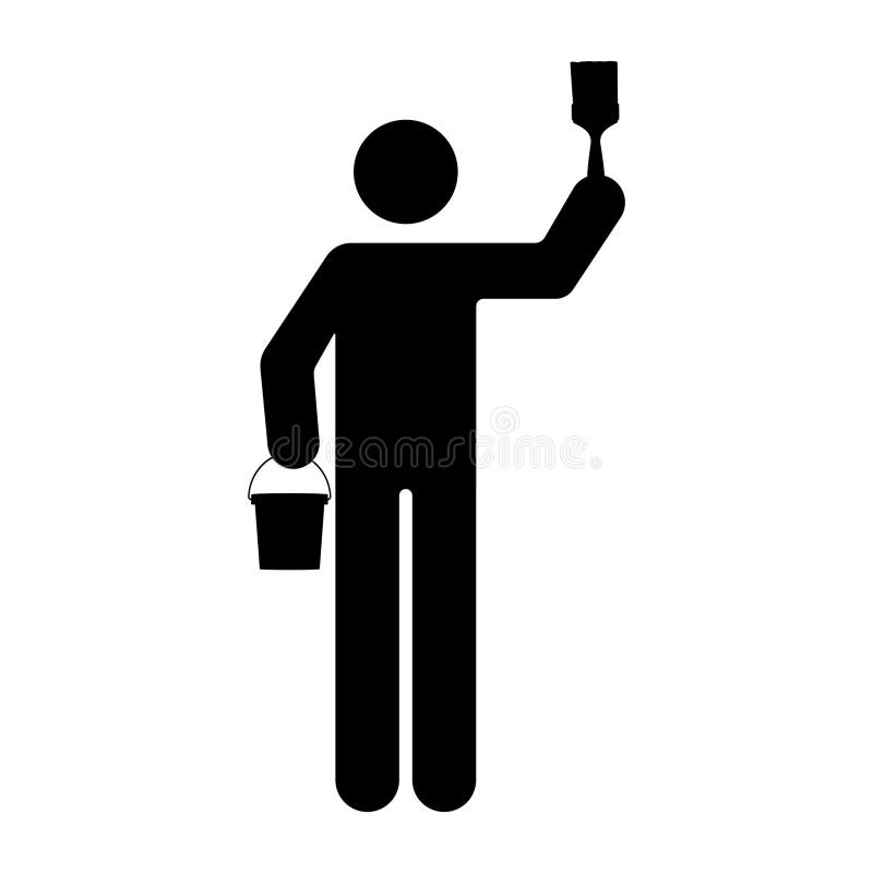 Painter with Brush and Bucket Pictogram Stock Vector - Illustration of ...