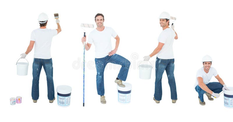 Painter bucket collection stock photo. Image of paintbrush - 90340396