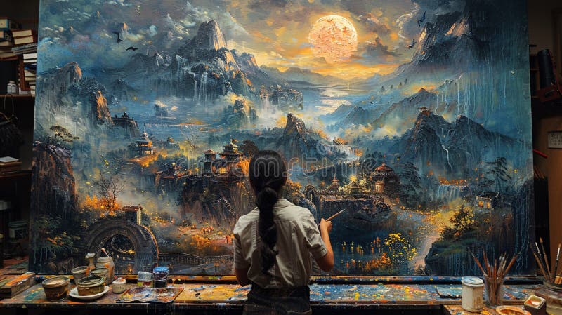 Painter Caught in a Moment of Creation Stock Image - Image of ...