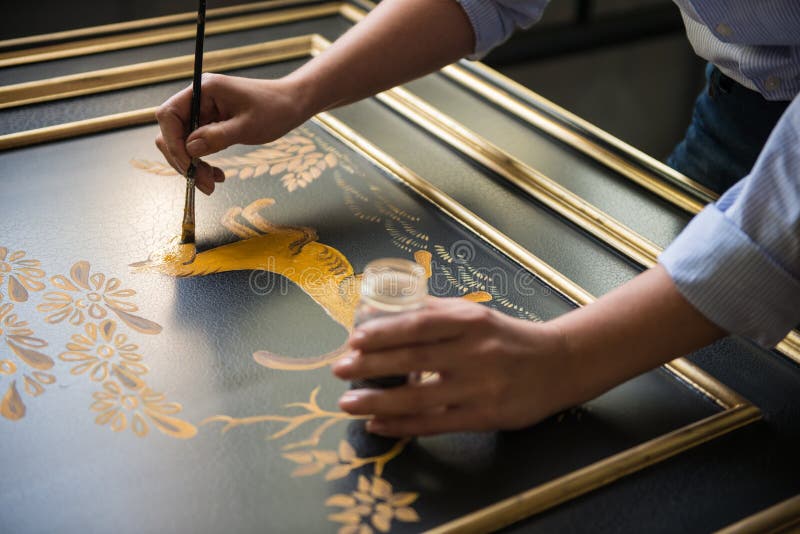 Artist decorator at work stock image. Image of canvas - 127045319