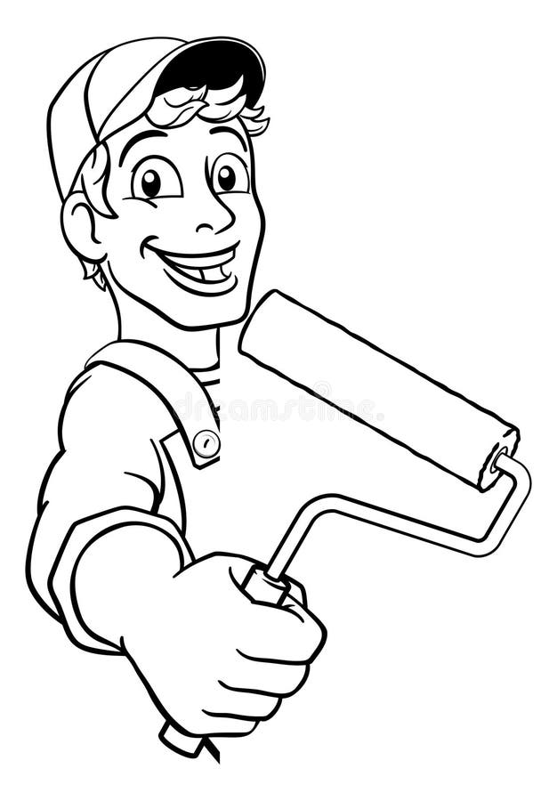 Painter Decorator Paint Roller Cartoon Handy Man Stock Vector ...