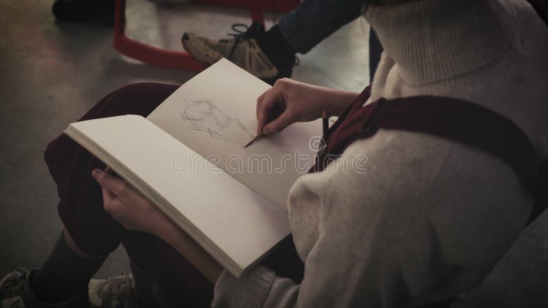 The Painter Draws a Sketch on Paper Stock Video - Video of hobby, idea ...