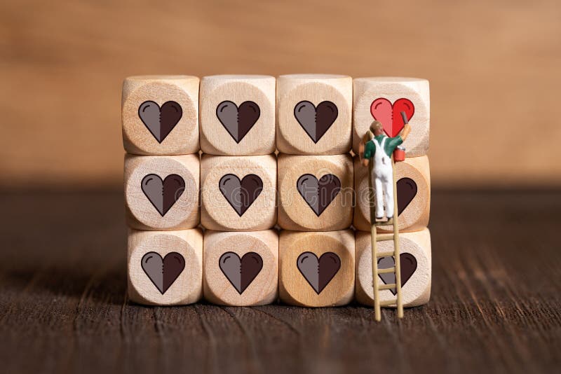 Painter Figure and Wooden Blocks with Heart Icons Stock Image - Image ...