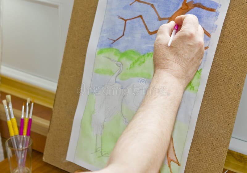 Painter Hand Brush and Easel Stock Photo - Image of artist, field: 26746260