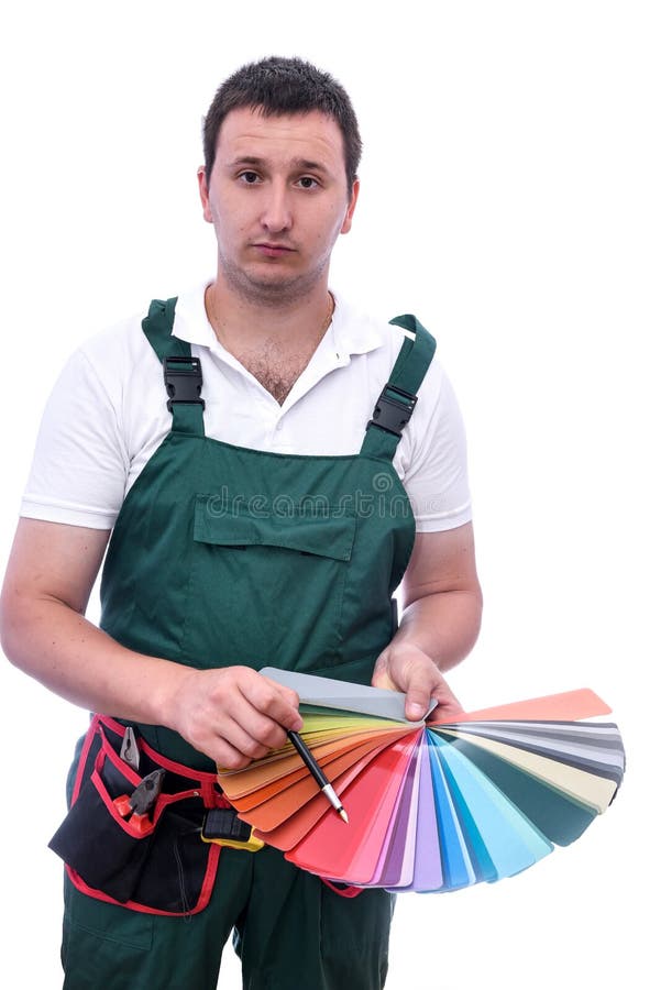 Painter Holding Color Swatch Isolated on White Stock Image - Image of ...