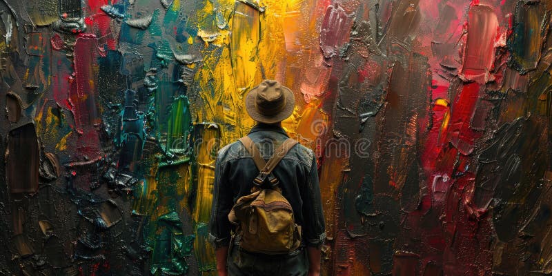 Painter Immersed in Vibrant Chaos while Creating Artwork at an Abstract ...