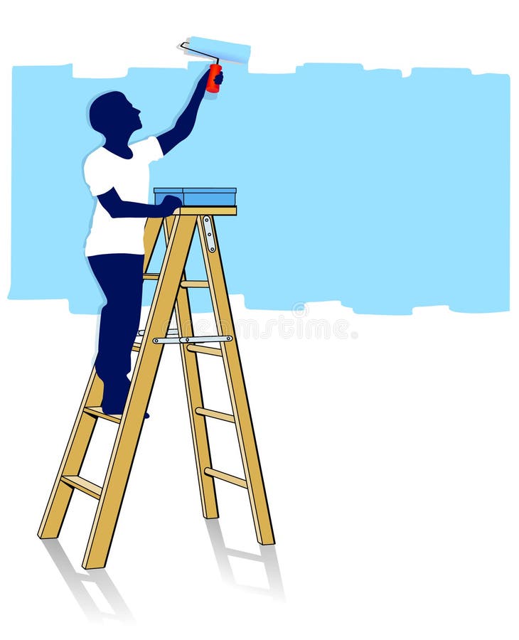 Painter on ladder stock vector. Illustration of renovating - 16908301