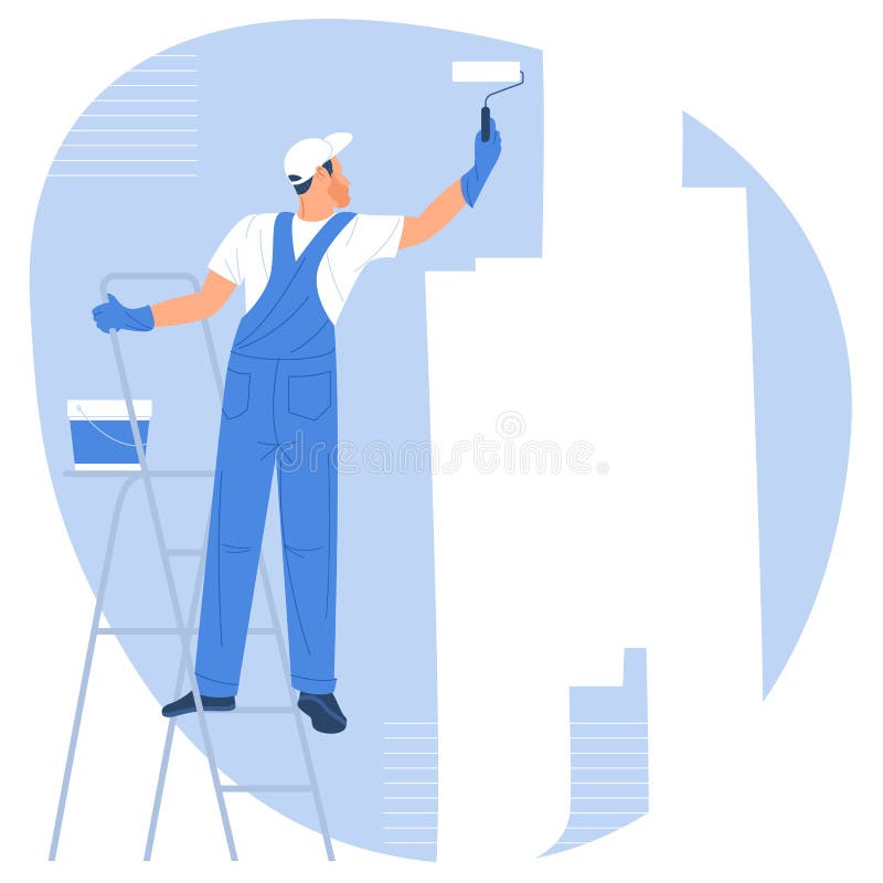 Painter on the ladder stock vector. Illustration of renovation - 223210971