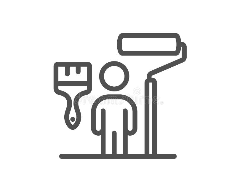 Painter Line Icon. Paint Brush Roller Sign. Vector Stock Vector ...