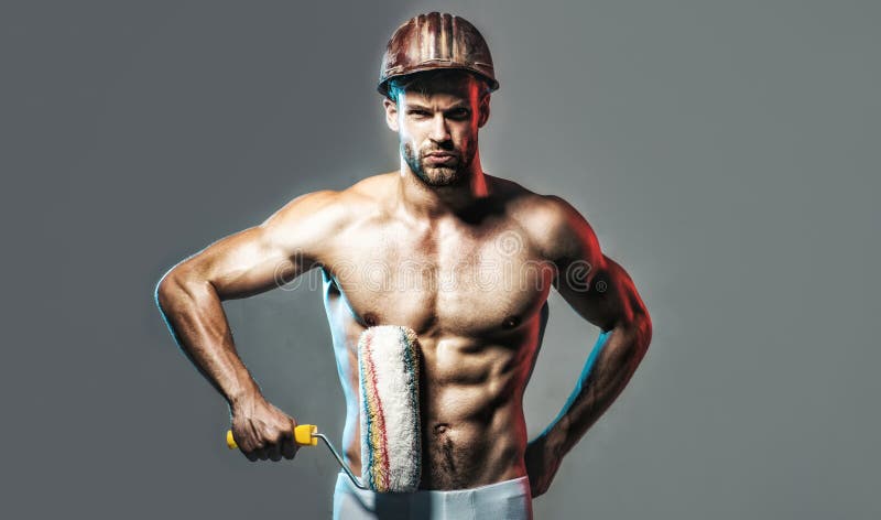 Painter Man with Paint Roller. Portrait of Male Painter with Paint ...