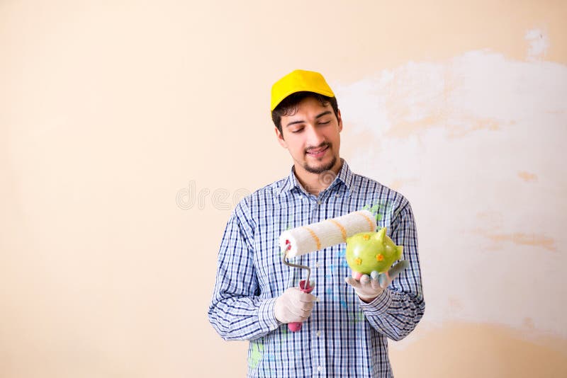 The Painter Man Painting the Wall at Home Stock Photo - Image of ...