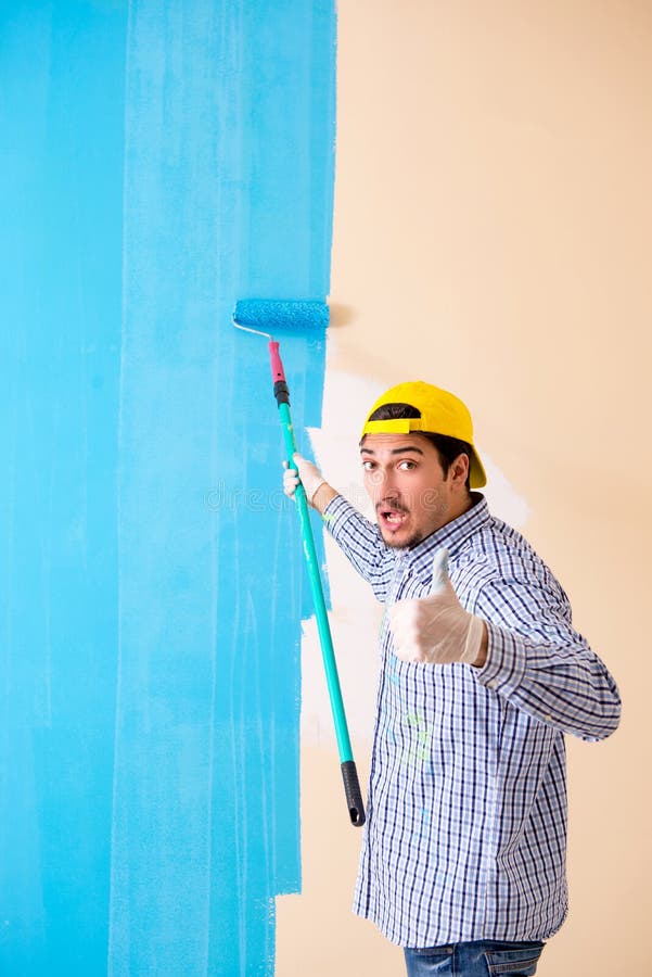 The Painter Man Painting the Wall at Home Stock Image - Image of home ...