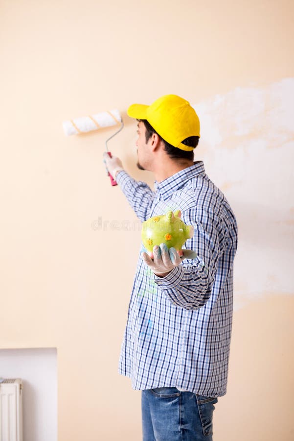 The Painter Man Painting the Wall at Home Stock Image - Image of bank ...
