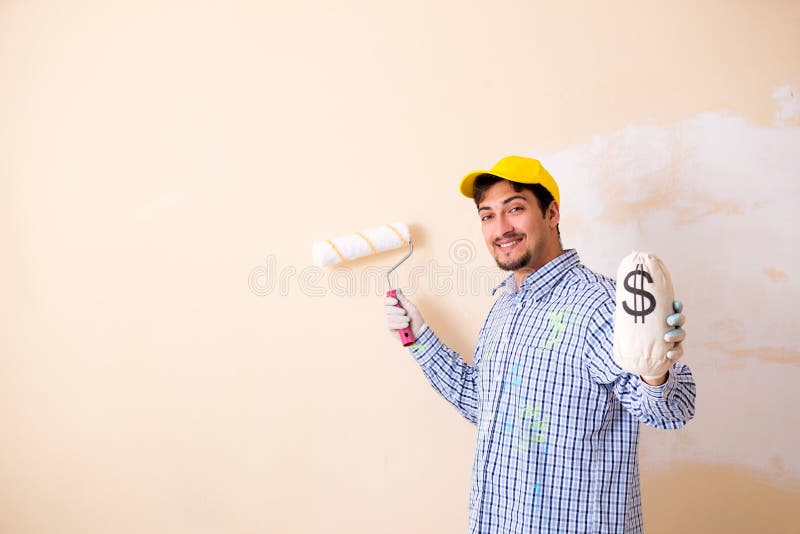 The Painter Man Painting the Wall at Home Stock Photo - Image of ...