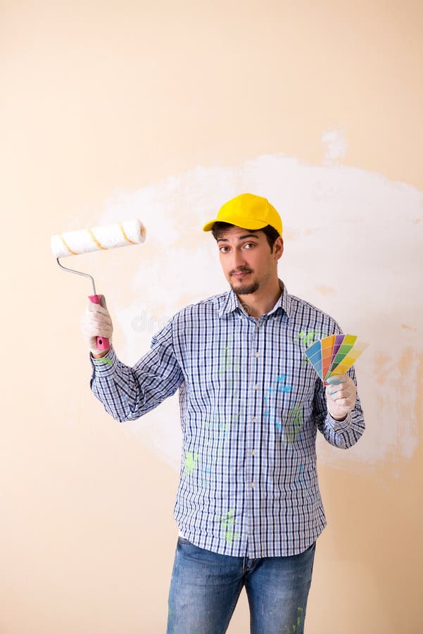 The Painter Man Painting the Wall at Home Stock Photo - Image of ...