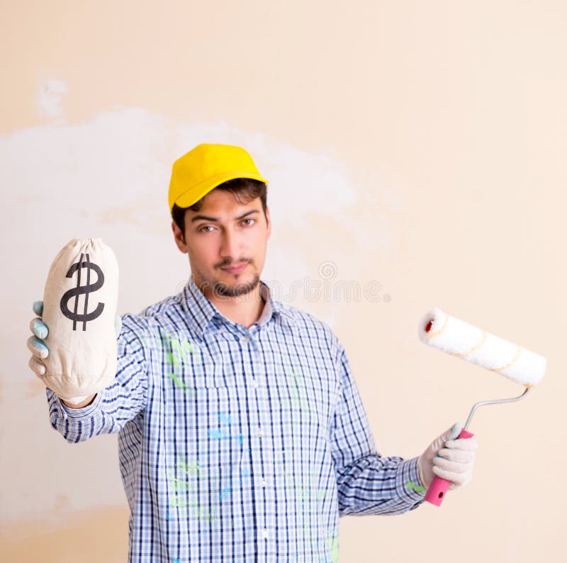Painter Man Painting the Wall at Home Stock Image - Image of moneybag ...