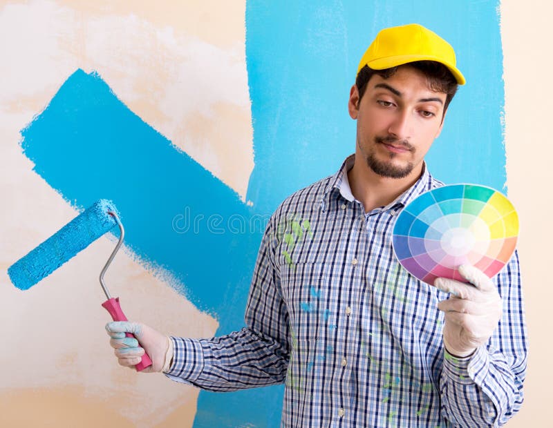 Painter Man Painting the Wall at Home Stock Photo - Image of indoor ...