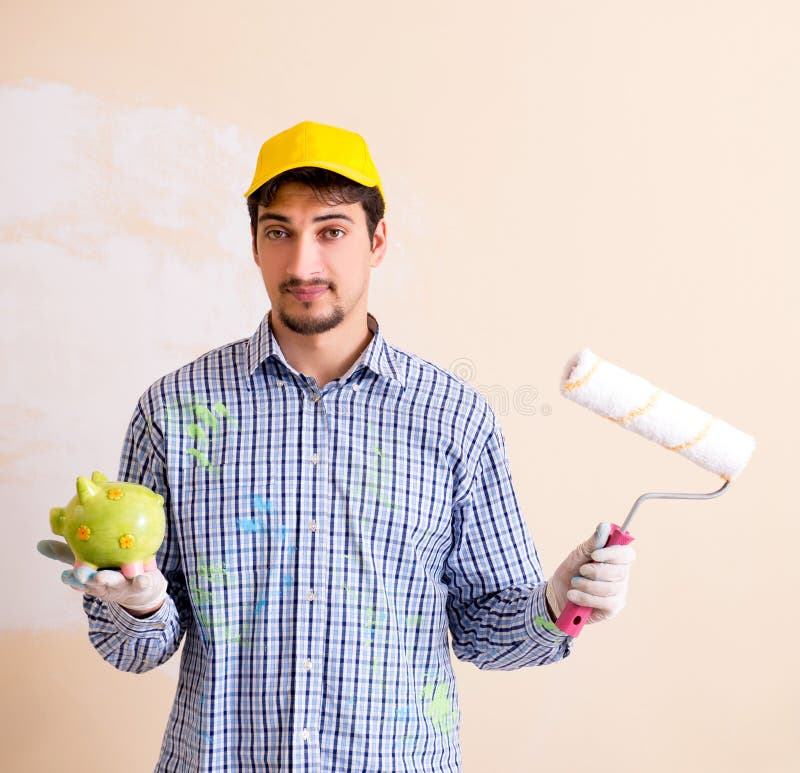 Painter Man Painting the Wall at Home Stock Photo - Image of hired ...