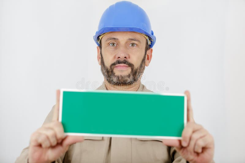 Painter Man Showing Blank Sign Stock Photo - Image of blank, cartel ...