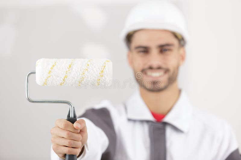 Painter Man Showing Paint Roller Stock Image - Image of contact ...