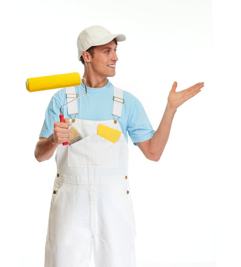 Painter Man on White Background. Stock Photo - Image of handyman ...