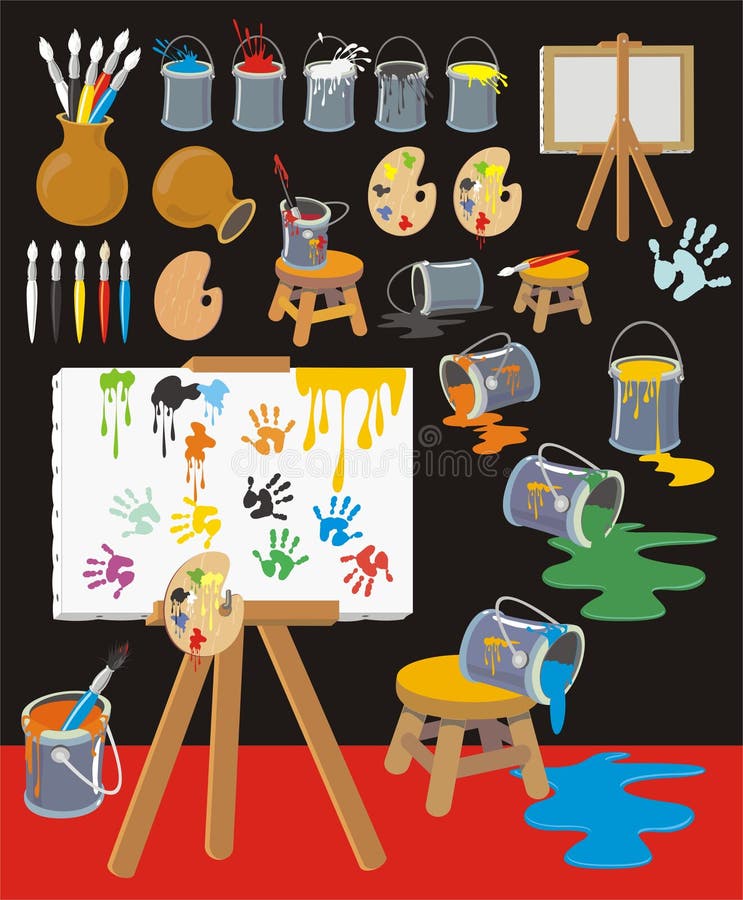 Painter Objects Cartoon Style 2 Stock Vector - Illustration of painter ...