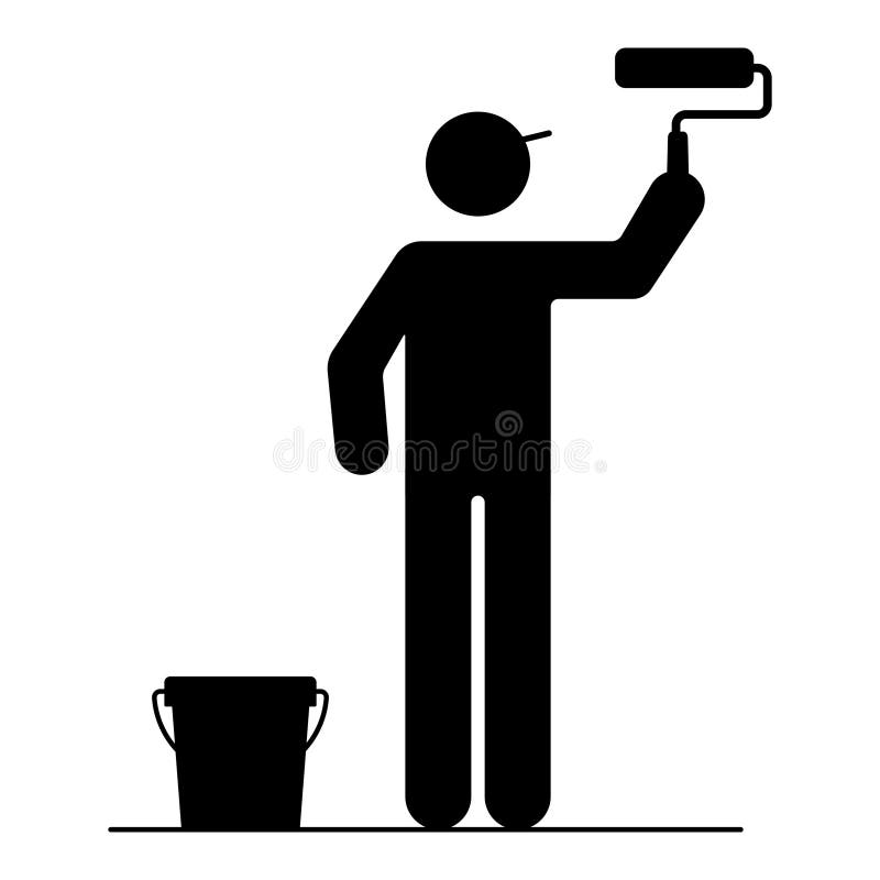 Painter with Paint Roller and Bucket Pictogram Stock Vector ...