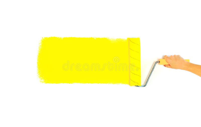 Painter Painted a Roller Bright Yellow Strip on the Wall, Stock Photo ...