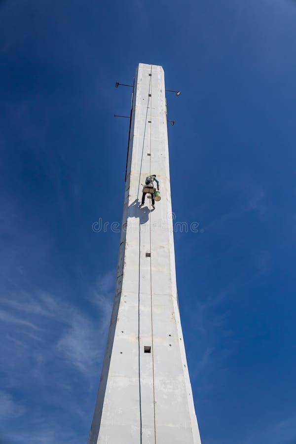 Painter Painted the Tall Building on Blue Isolated Stock Image - Image ...