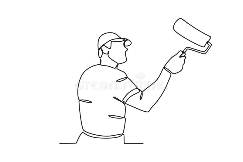 A Painter Paints the Right Part of the Wall Stock Vector - Illustration ...