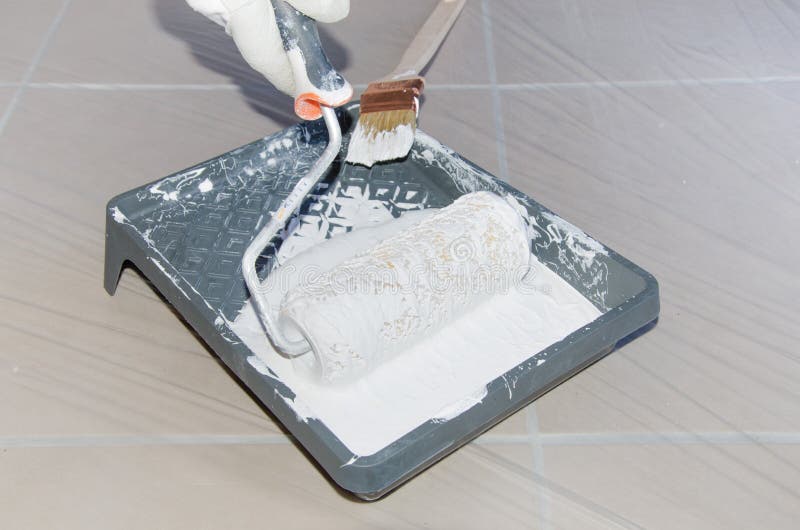 Painter Refilling His Paint Roller Stock Image - Image of interior ...