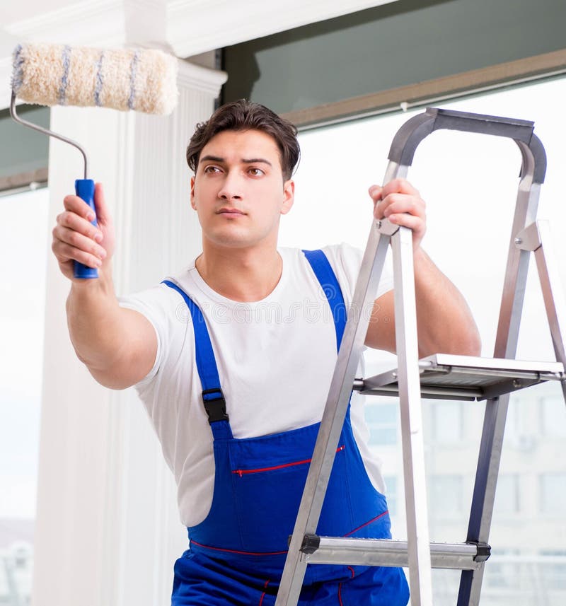 Painter Repairman Working at Construction Site Stock Photo - Image of ...