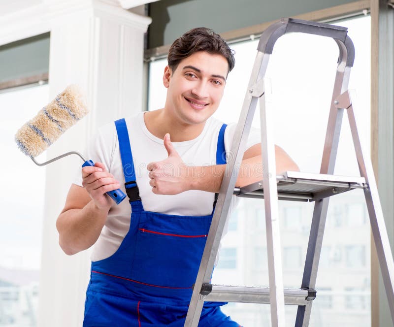 Painter Repairman Working at Construction Site Stock Photo - Image of ...