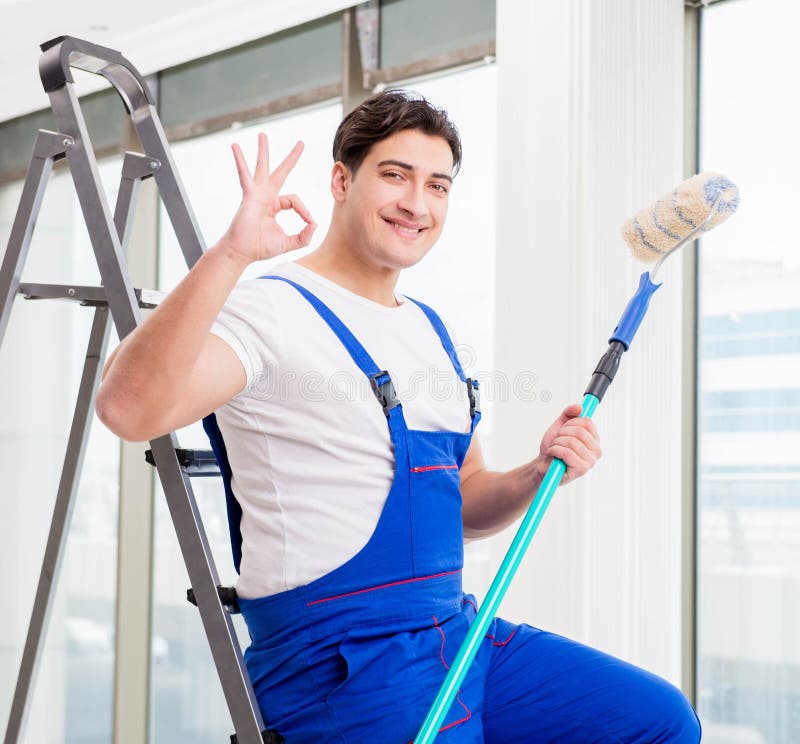 Painter Repairman Working at Construction Site Stock Photo - Image of ...