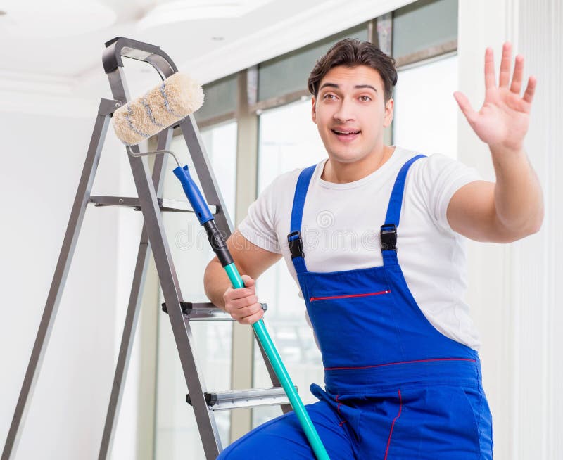 Painter Repairman Working at Construction Site Stock Image - Image of ...