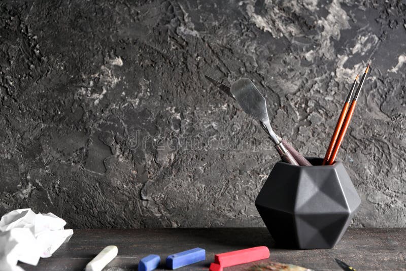 Painter S Tools with Pastel Chalks on Grey Background Stock Photo ...