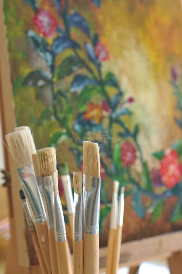 Painters Tools Set of Different Art Brushes. Stock Photo - Image of ...
