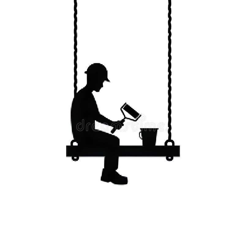 Painter Silhouette Swing with Paint Roller and Bucket Vector ...