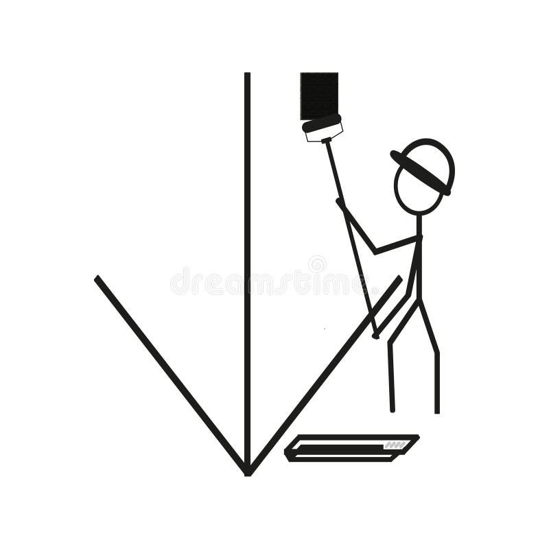 Painter Stickman Figure. Wall Painting Vector. Roller Brush Worker ...