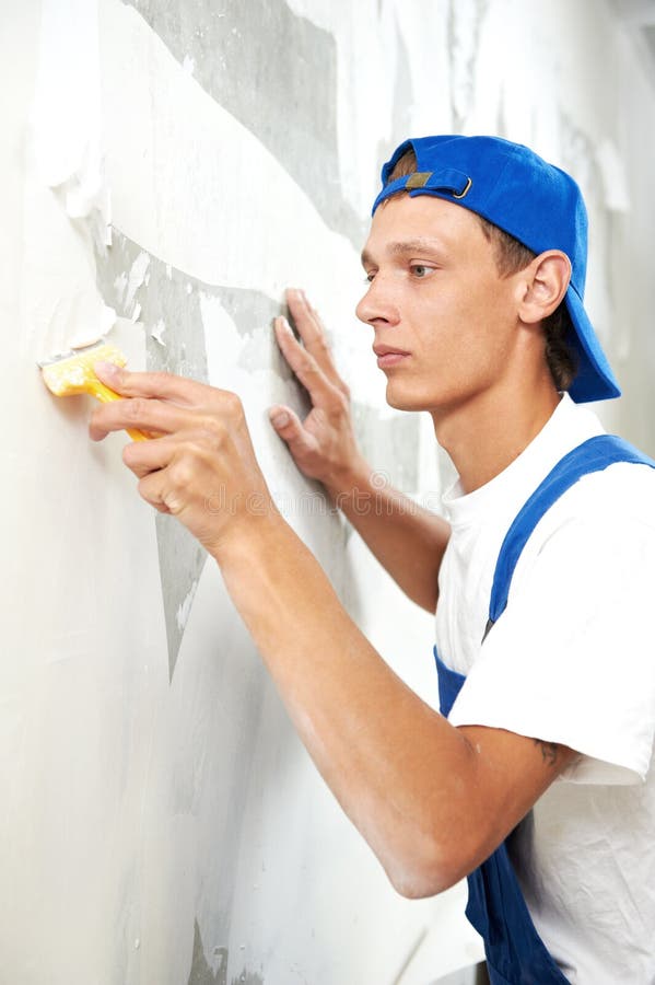 Painter Worker Peeling Off Wallpaper Stock Image - Image of occupation ...