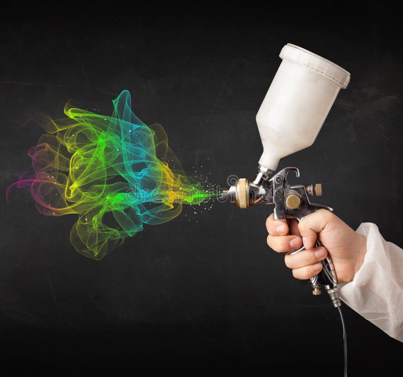 Painter Working with Airbrush and Paints Colorful Paint Stock Photo ...