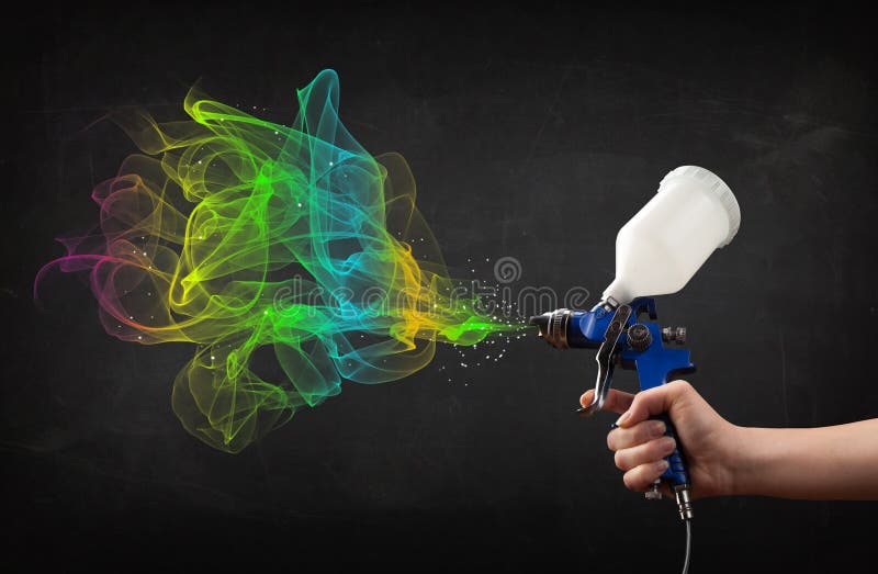 Painter Working with Airbrush and Paints Colorful Paint Stock Image ...