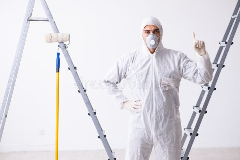 Painter Working at Construction Site Stock Image - Image of paint ...