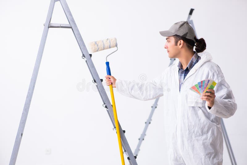 Painter Working at Construction Site Stock Image - Image of decoration ...