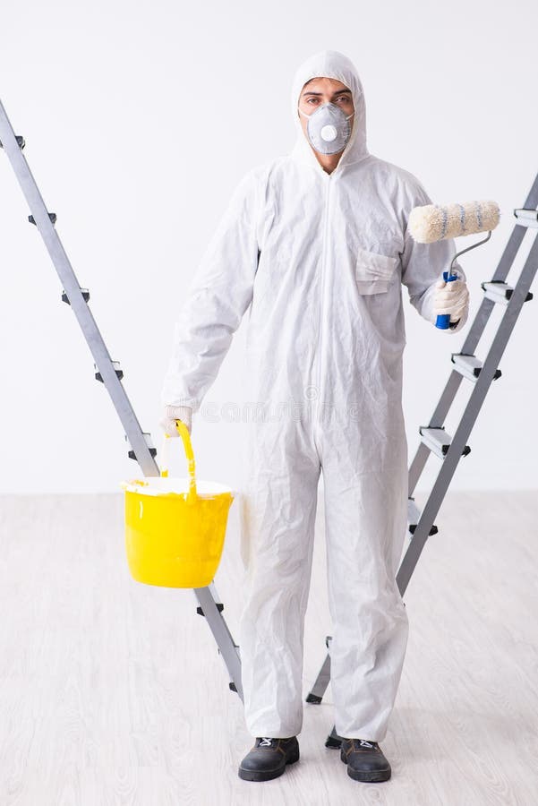 Painter Working at Construction Site Stock Image - Image of bucket ...