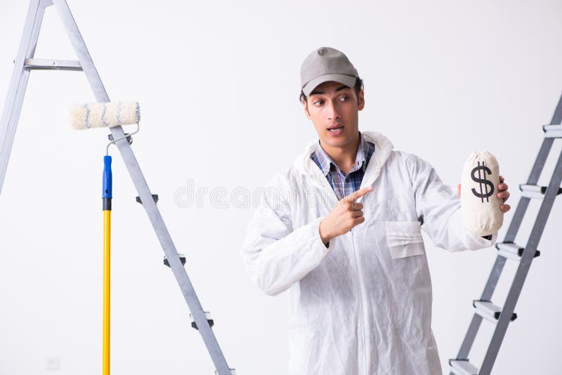 Painter Working at Construction Site Stock Photo - Image of renovating ...